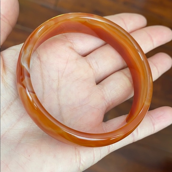 Jewelry | New D Shape Red Orange Agate Bangle Bracelet 58 Mm | Poshmark
